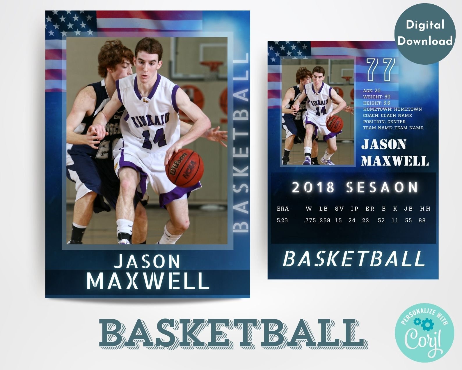Hoops Hero: Basketball Trading Card Template Editable With Corjl - Etsy