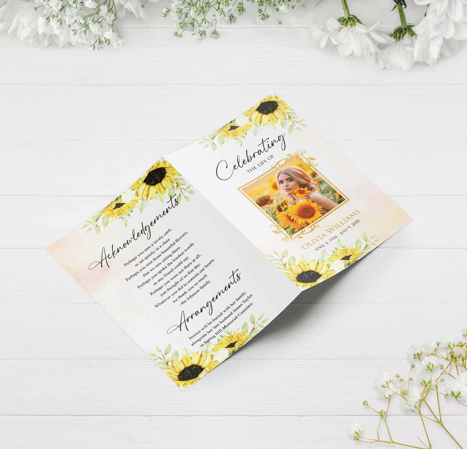 Editable Sunflower Funeral Program Template & Welcome Sign ...