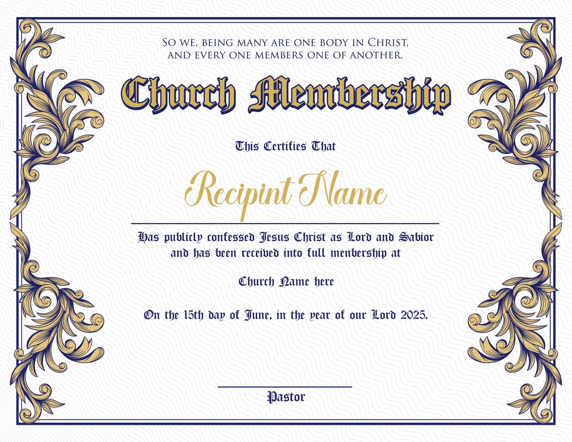Editable Church Membership Certificate Template. Printable - Etsy Singapore