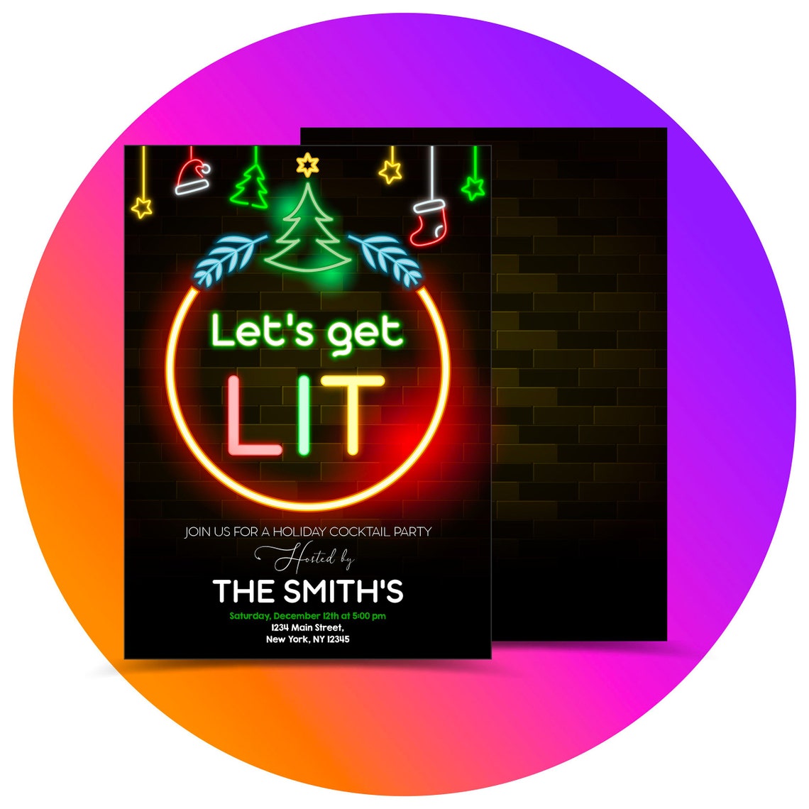 Editable Let's Get Lit Invitation. Holiday Cocktail Party - Etsy