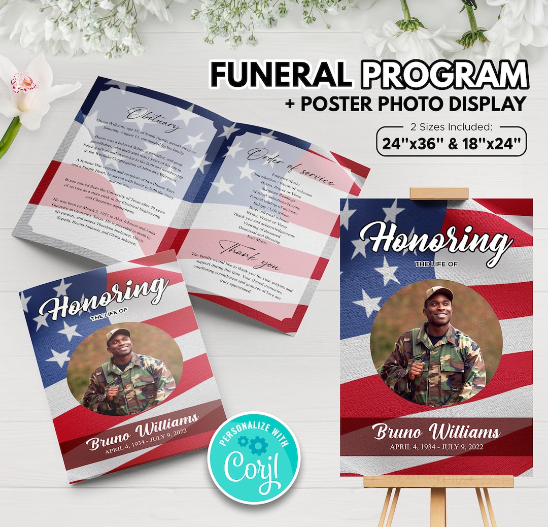 Editable Veteran Funeral Program Template & Welcome Sign - Celebration ...