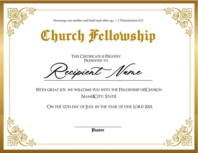 Editable Certificate of Church Fellowship Template. Printable ...