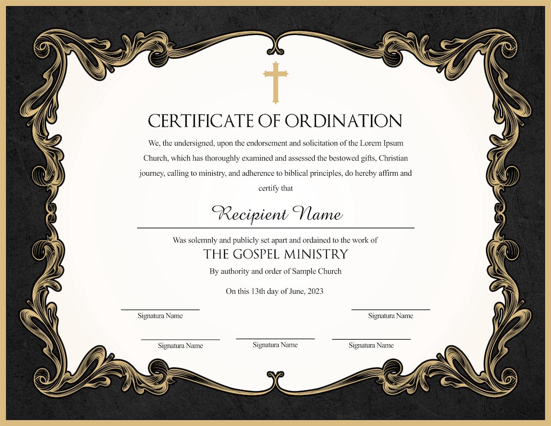 Editable Ordained Minister Certificate Template. Printable Certificate ...