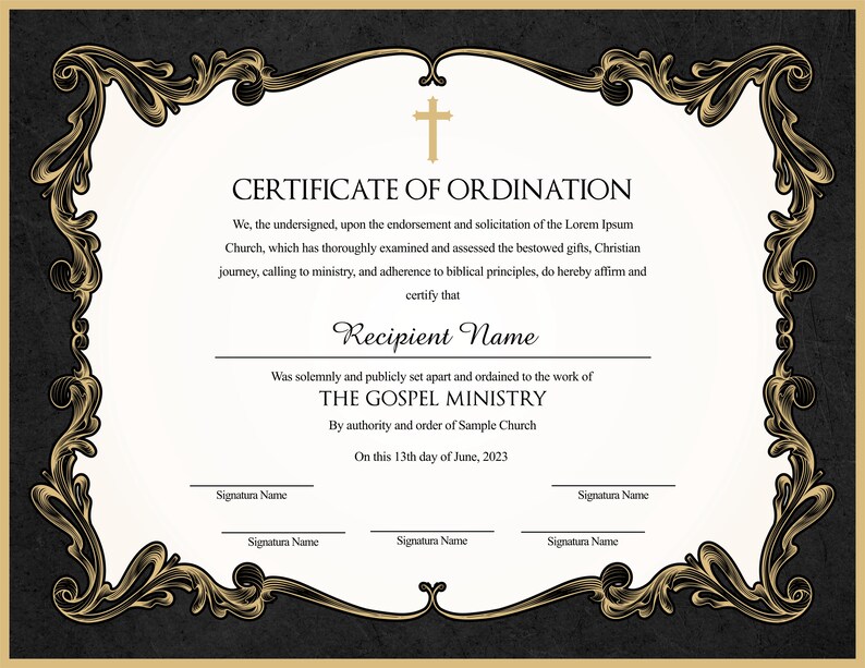 Editable Ordained Minister Certificate Template. Printable Certificate ...
