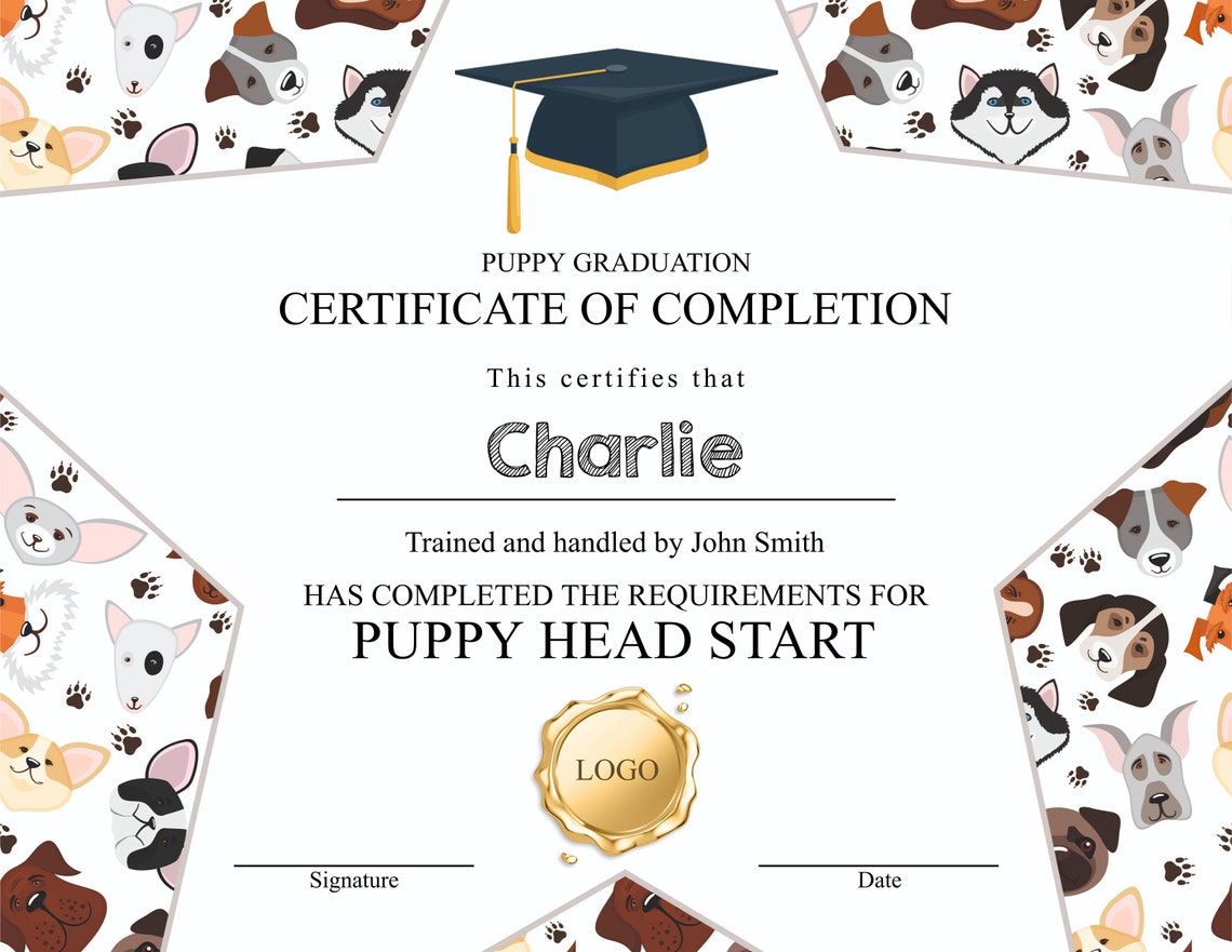 Puppy Graduation Certificate Template. Editable Certificate of - Etsy