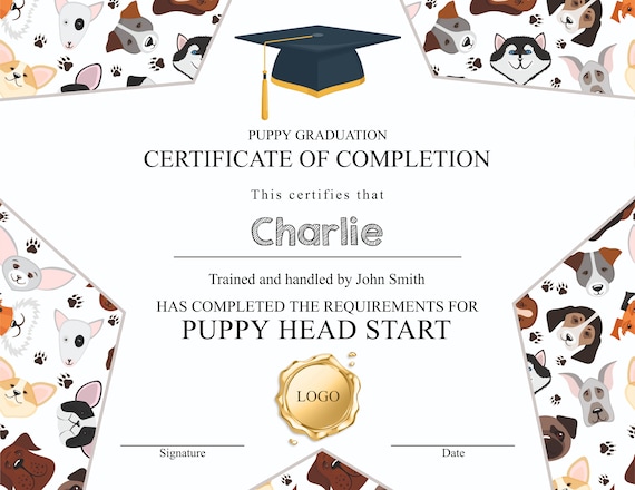 Puppy Graduation Certificate Template. Editable Certificate of | Etsy