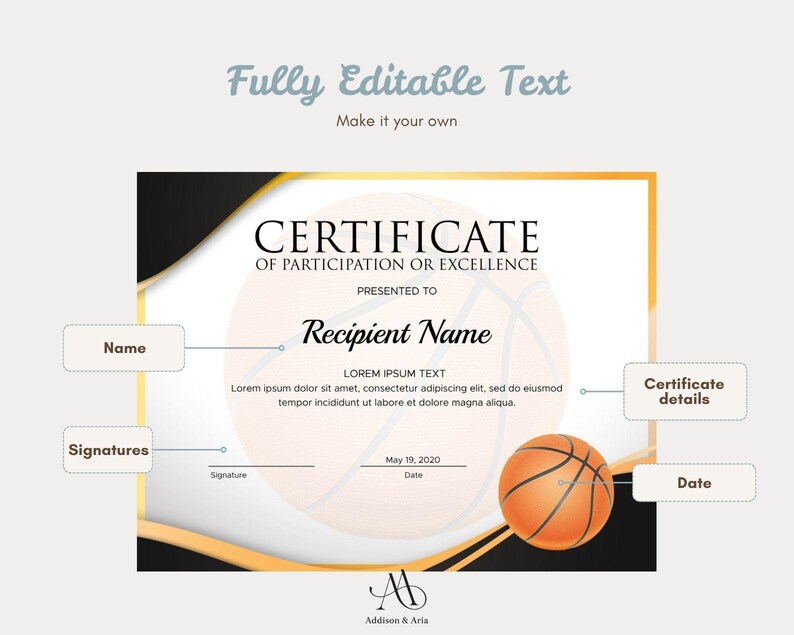 Editable Basketball Award Certificates. Customizable Basketball ...