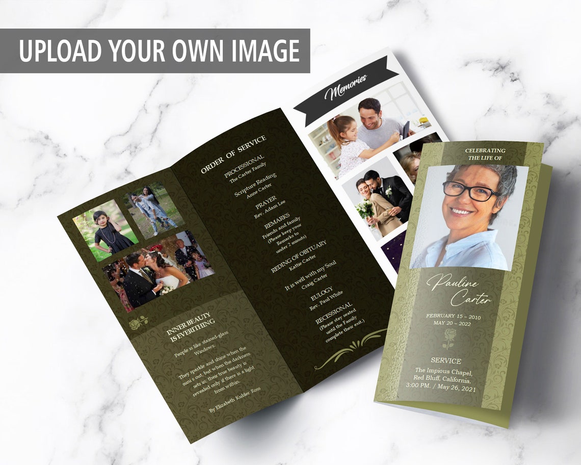 Trifold Funeral Program Template Obituary Template - Etsy