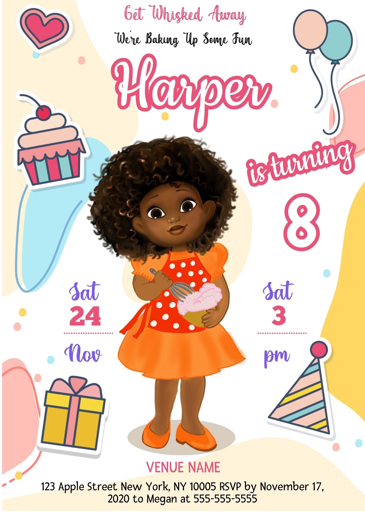 Little Girl Baker Birthday Invitation. Black Girl Baker. - Etsy
