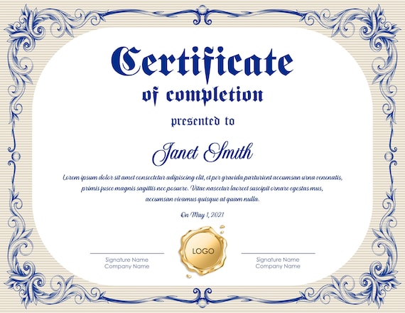 Editable Certificate of Completion Template. Editable | Etsy