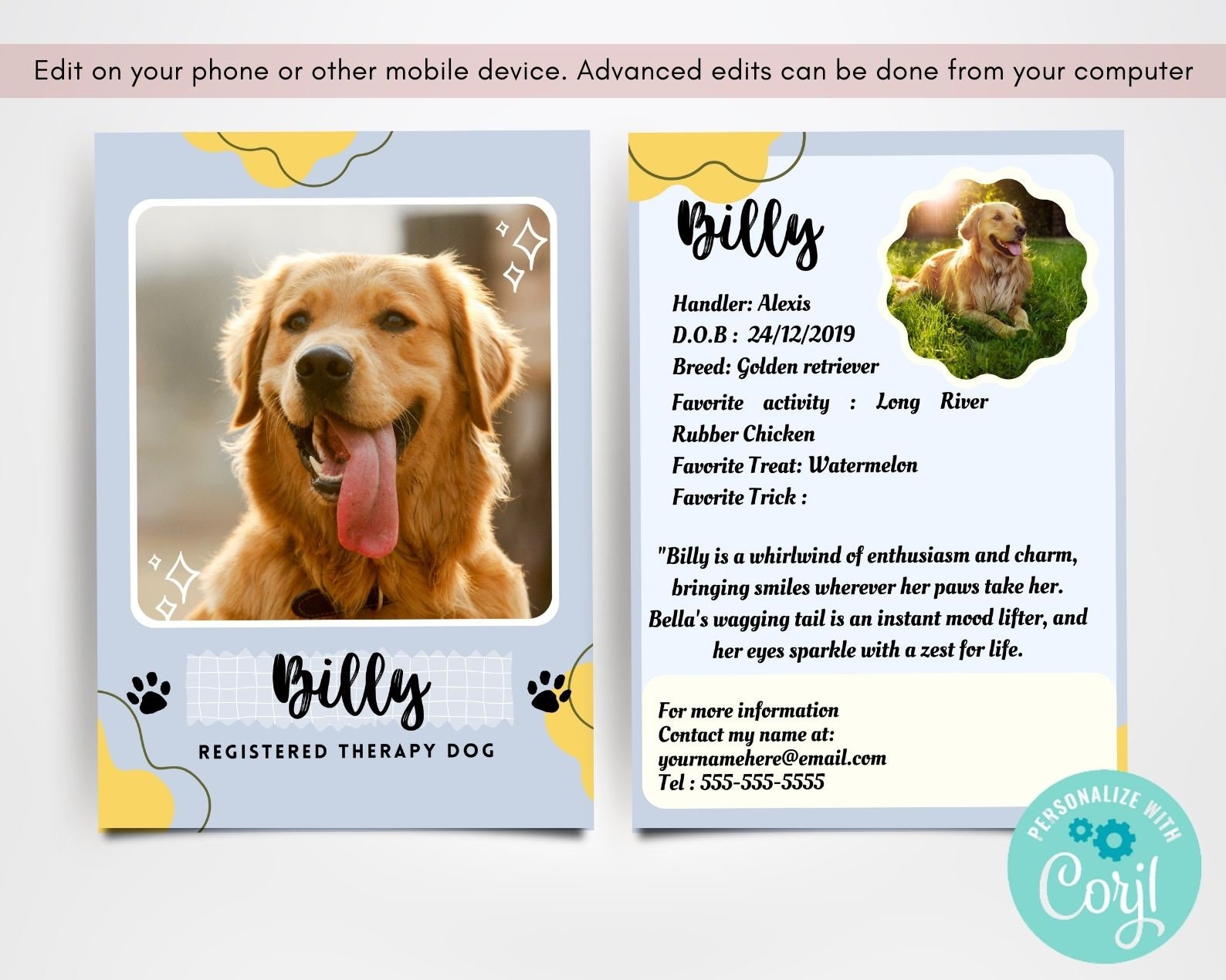 Personalized Dog Trading Card Template | Editable With Corjl - Etsy