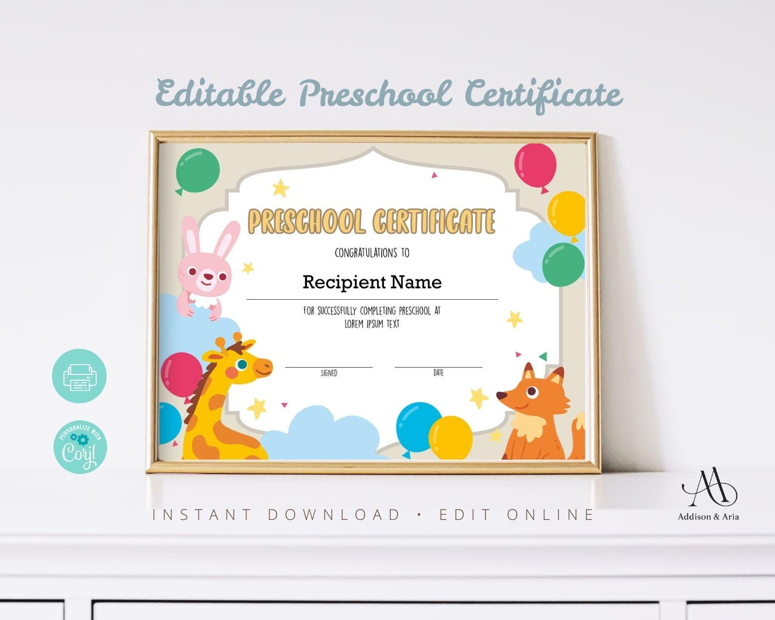 Editable Printable Preschool Kindergarten Diploma. Customizable ...