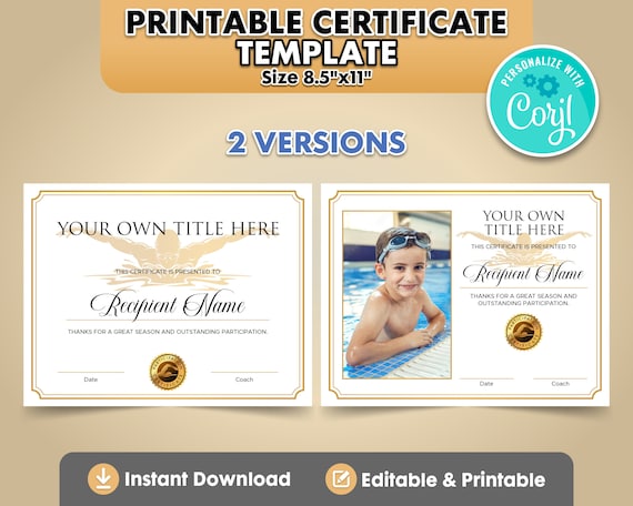 Editable Swimming Award Certificates 2 Versions. - Etsy