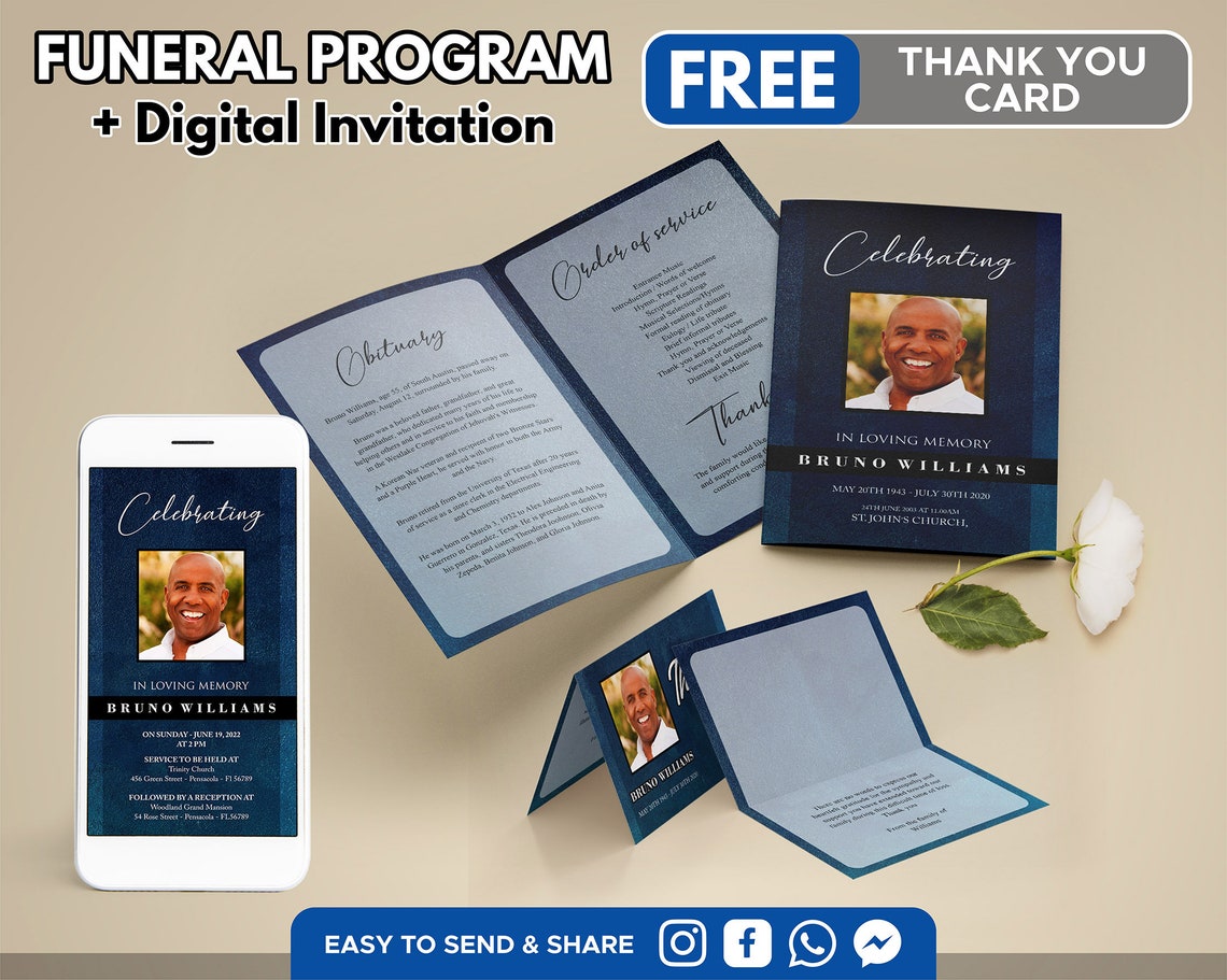 Editable Funeral Program Template With Free Thank You Card and Digital ...