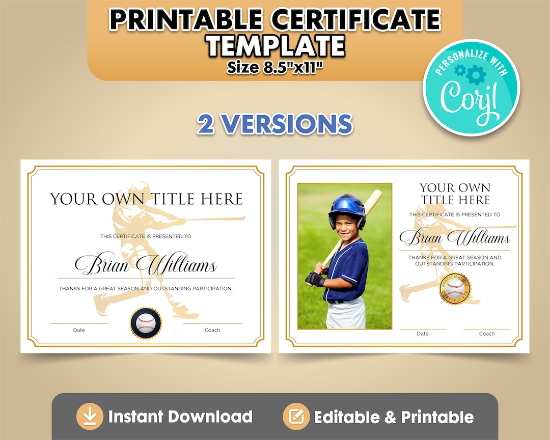 Editable Baseball Award Certificates (2 Versions). Customizable ...