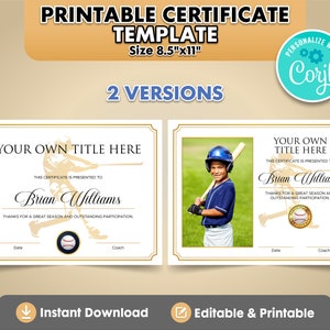 Editable Baseball Award Certificates 2 Versions. Customizable Baseball ...