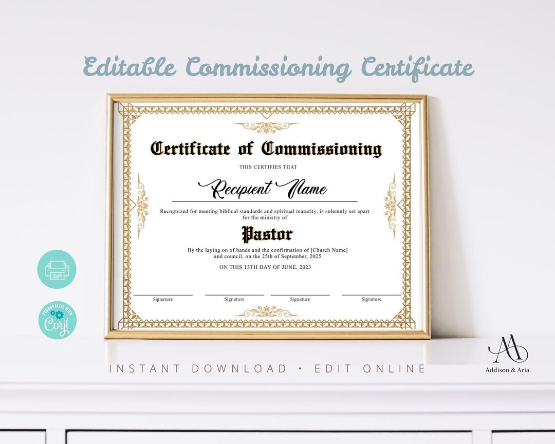 Editable Certificate of Commissioning Template. Printable Commissioning ...