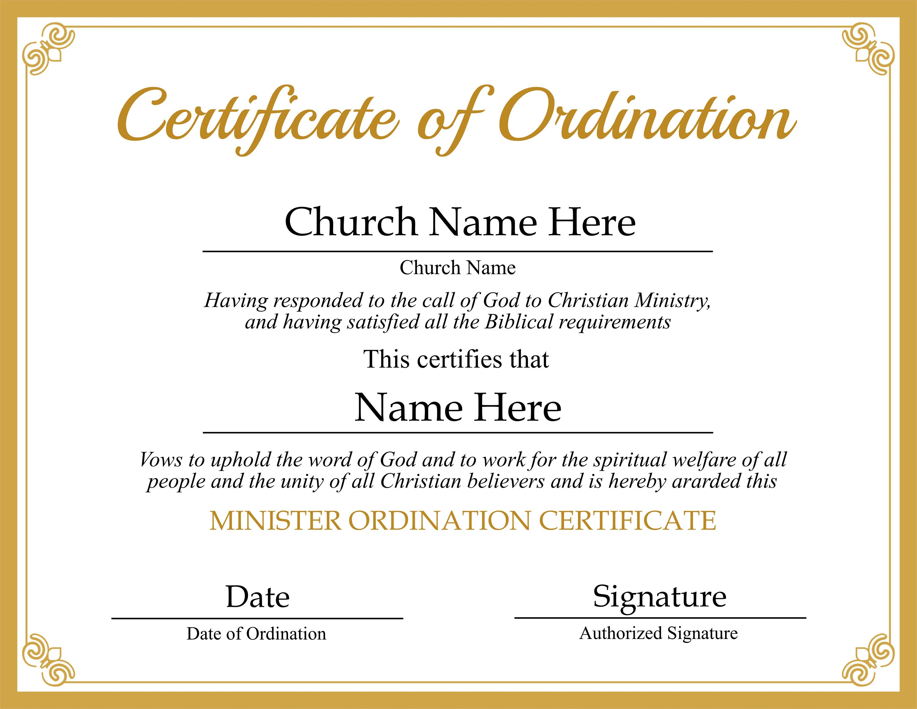 Editable Ordained Minister Certificate Template Printable Etsy Ireland
