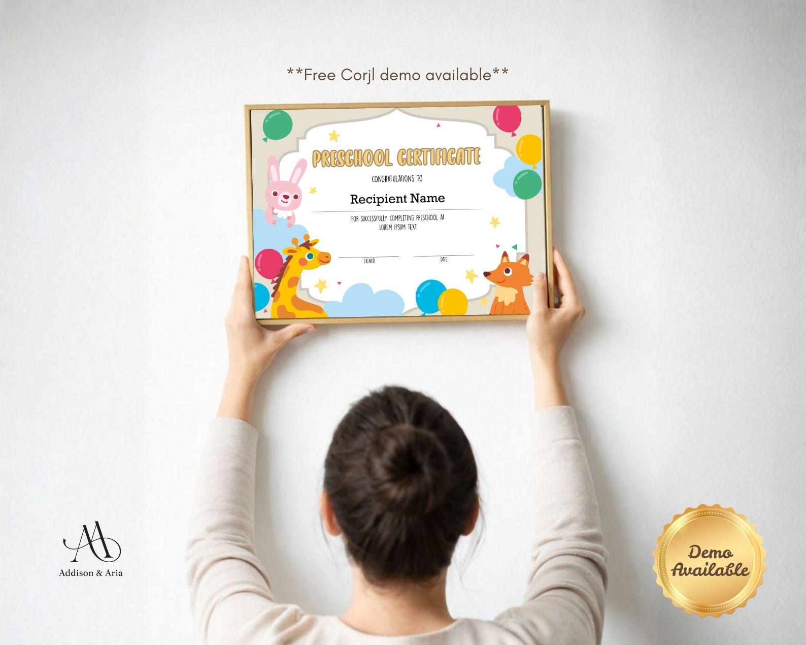 Editable Printable Preschool Kindergarten Diploma. Customizable ...