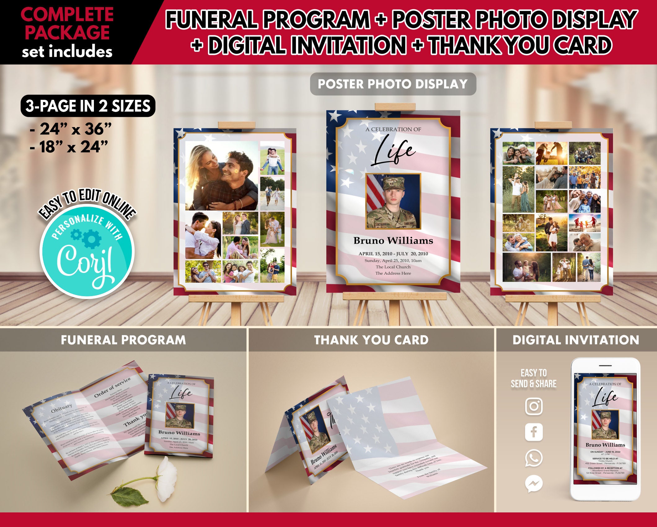 Complete American Flag Military Funeral Program Package With - Etsy