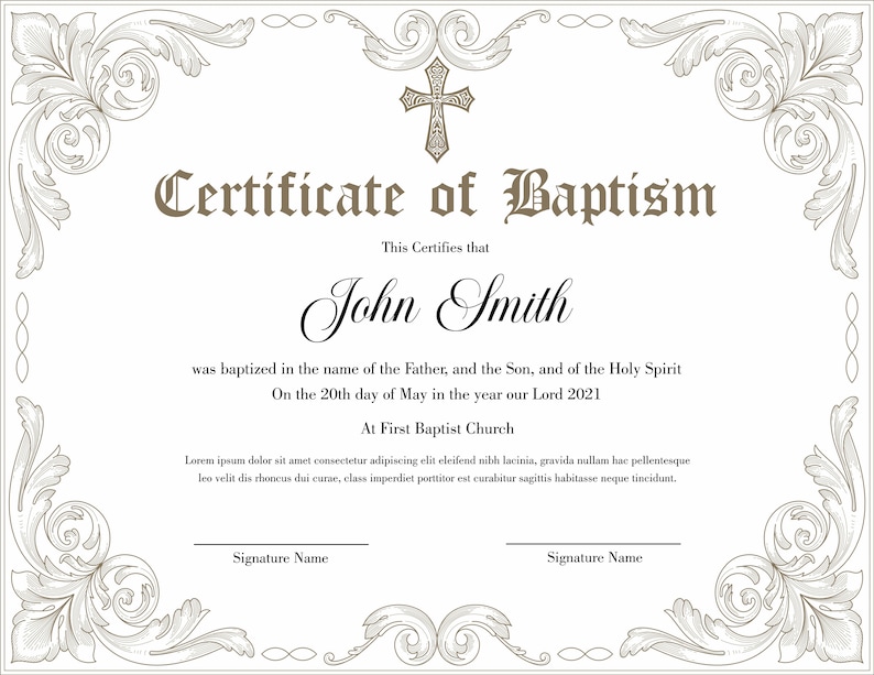 Editable Baptism Certificate Template. Printable Certificate of Baptism ... Editable Baptism Certificate Template. Printable Certificate of Baptism ...
