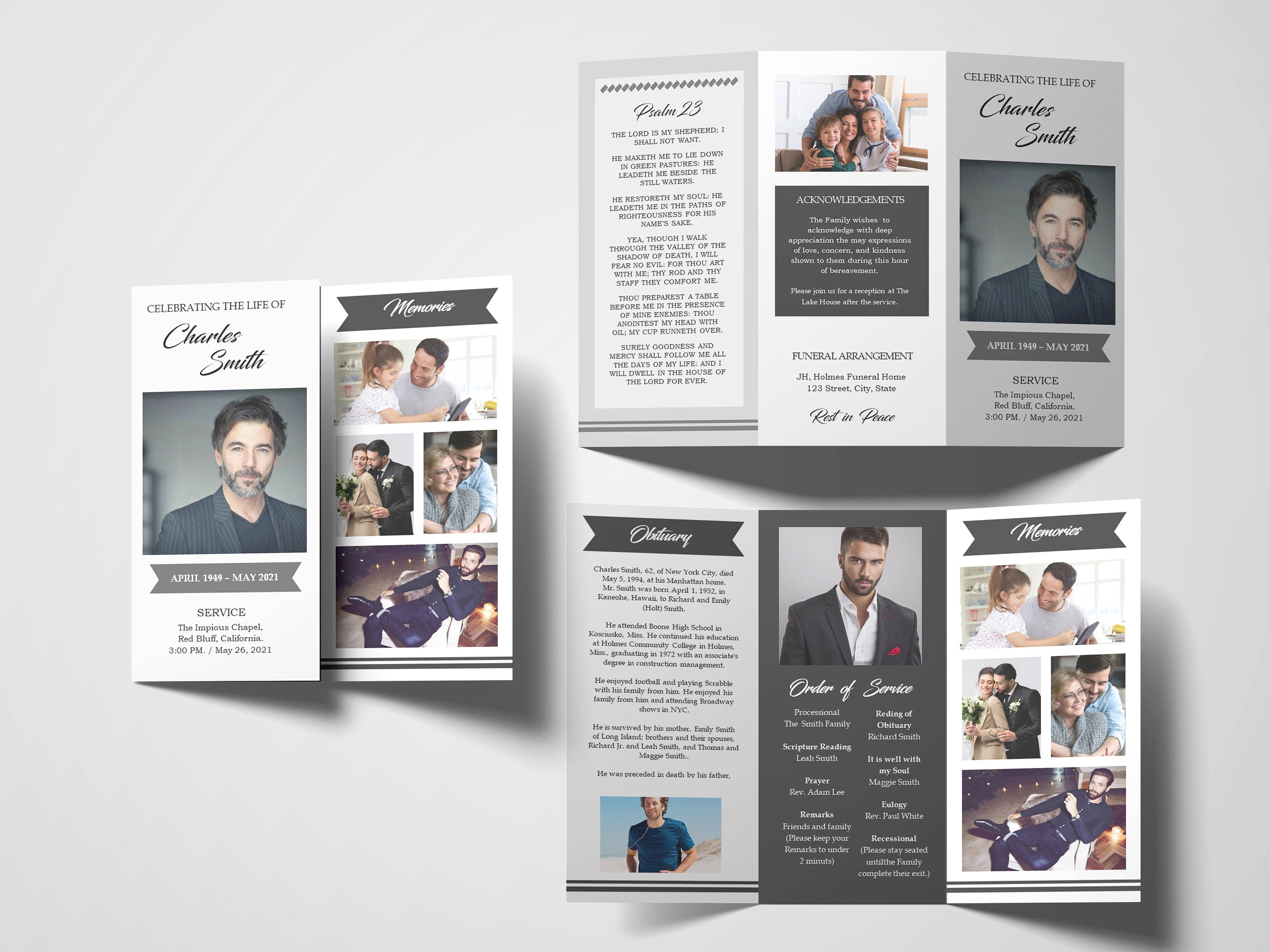 Trifold Funeral Program Template Obituary Template - Etsy