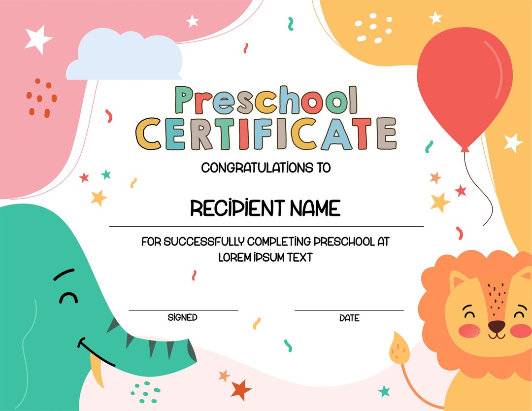 Editable Printable Preschool Kindergarten Diploma. Customizable ...