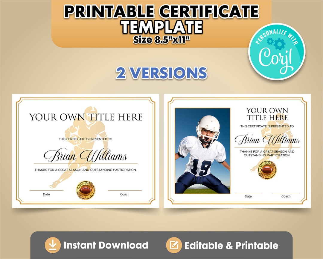Editable End of Season Football Award Certificates With Photo ...
