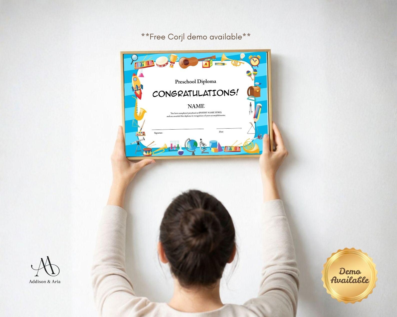 Editable Printable Kindergarten Diploma. Customizable Graduation ...