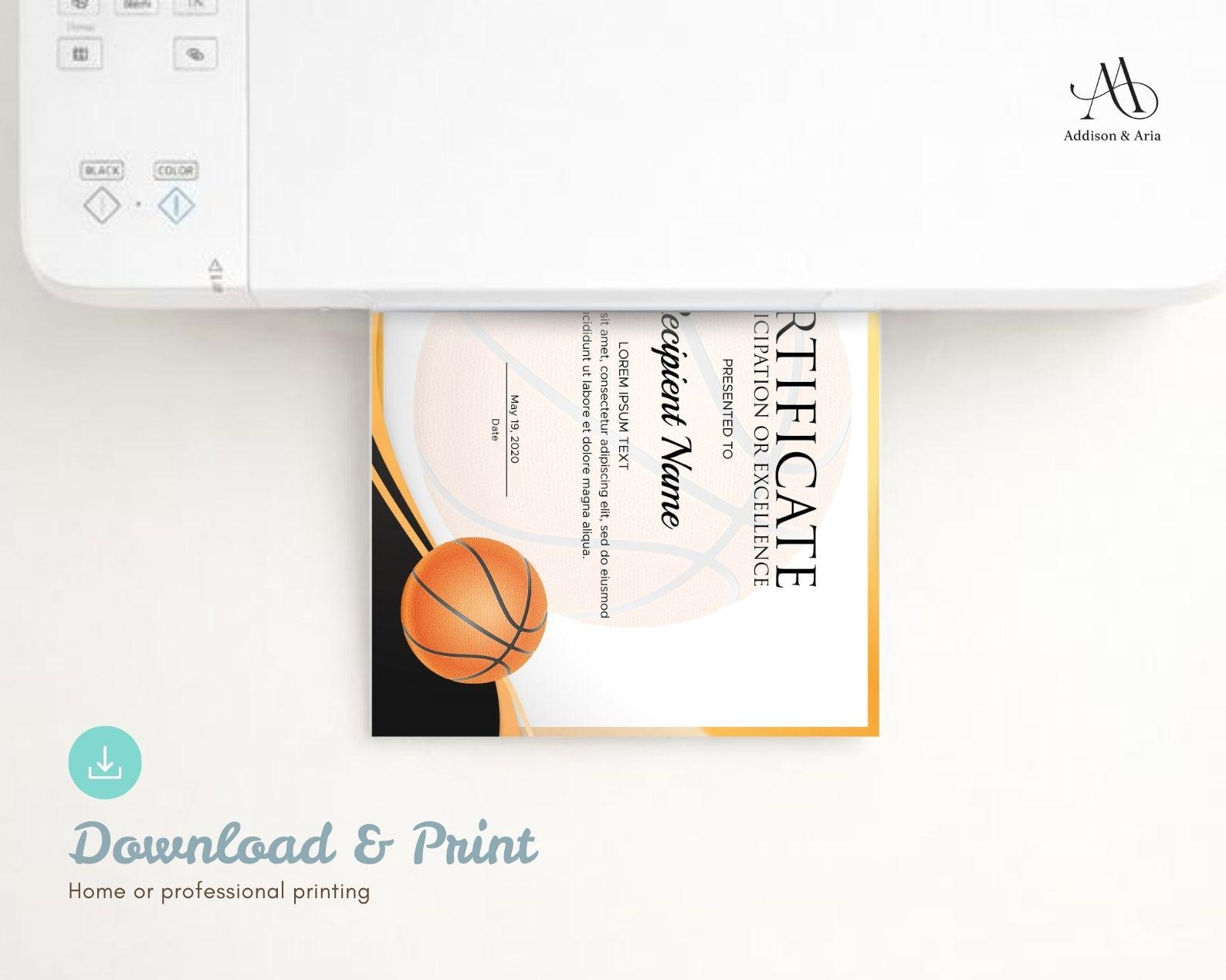Editable Basketball Award Certificates. Customizable Basketball ...