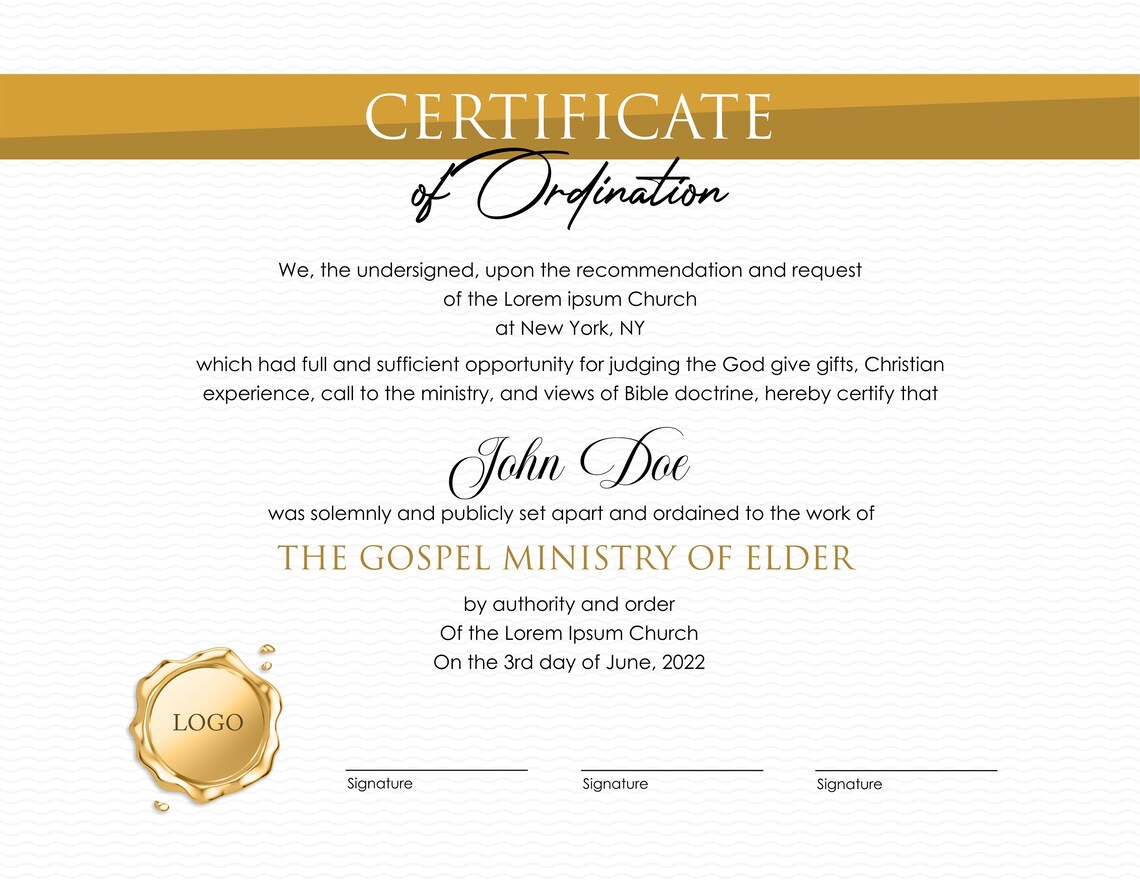 Editable Ordained Minister Certificate Template. Printable Certificate ...