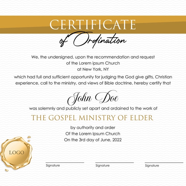 Editable Ordained Minister Certificate Template. Printable Certificate ...