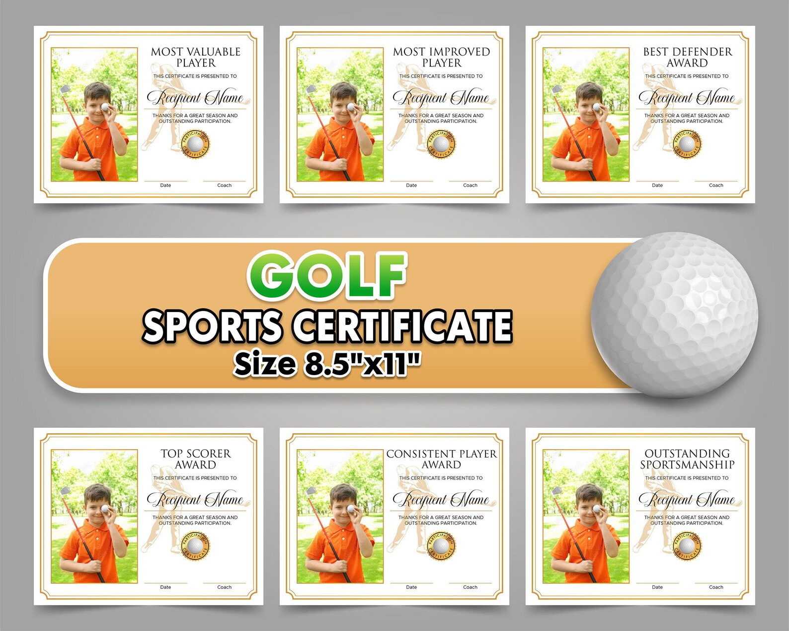 Editable Golf Award Certificates (2 Versions). Customizable Golf ...
