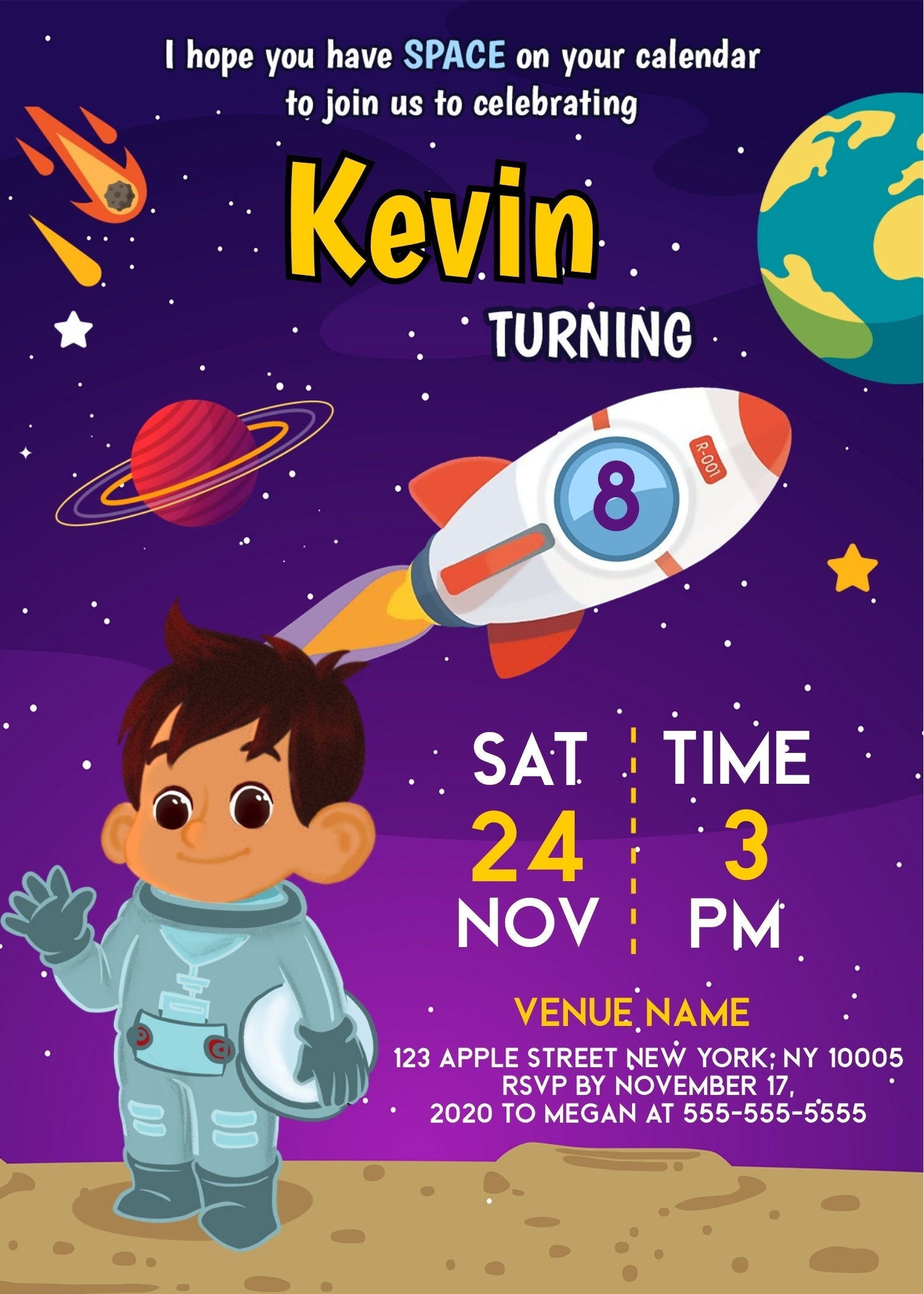 Boy Astronaut Birthday Invitation. Astronaut. Outer Space Invitation ...