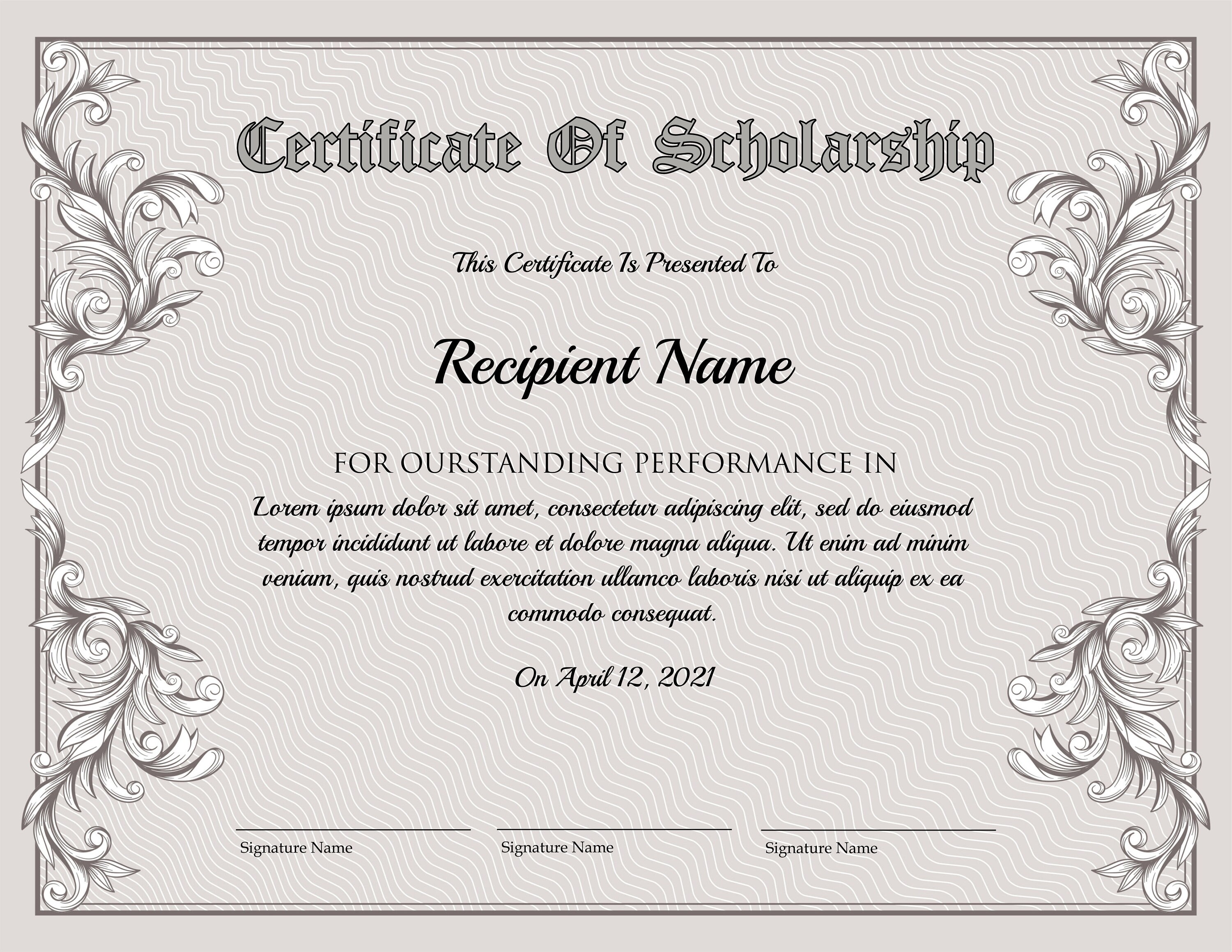 Editable Certificate Of Scholarship Template Printable Etsy