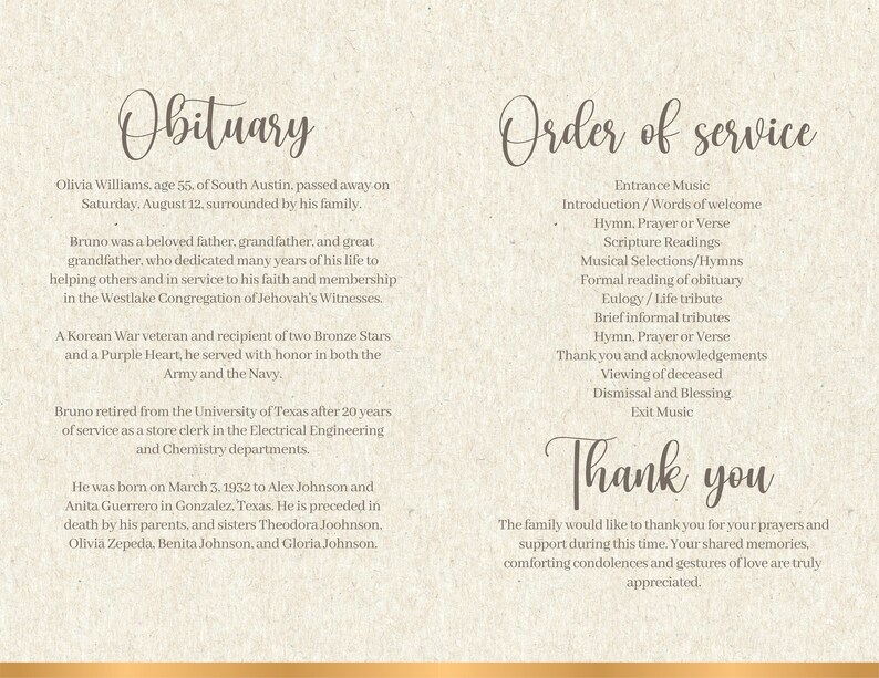 Editable Funeral Program Template With Free Thank You Card and - Etsy