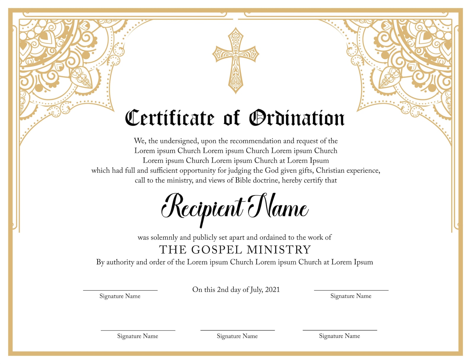 Editable Ordained Minister Certificate Template. Printable Certificate ...