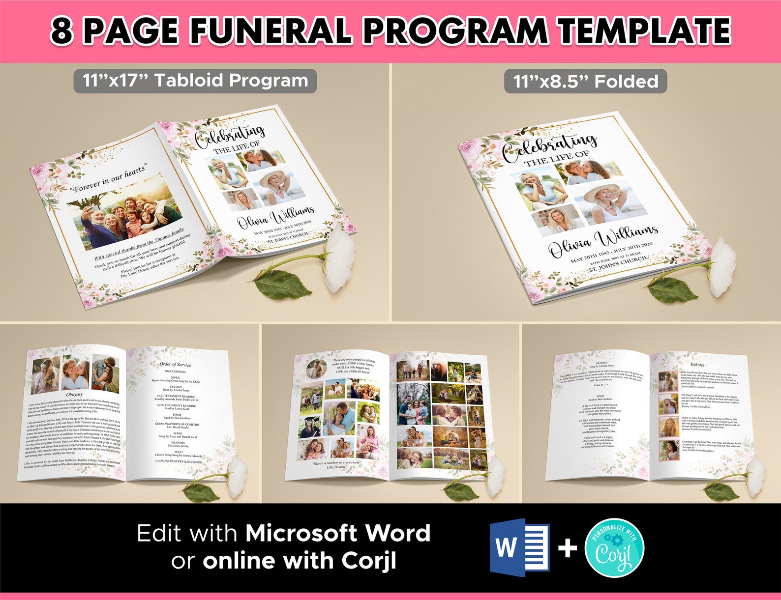 8 Page Funeral Program Template 8 Page Obituary Template - Etsy