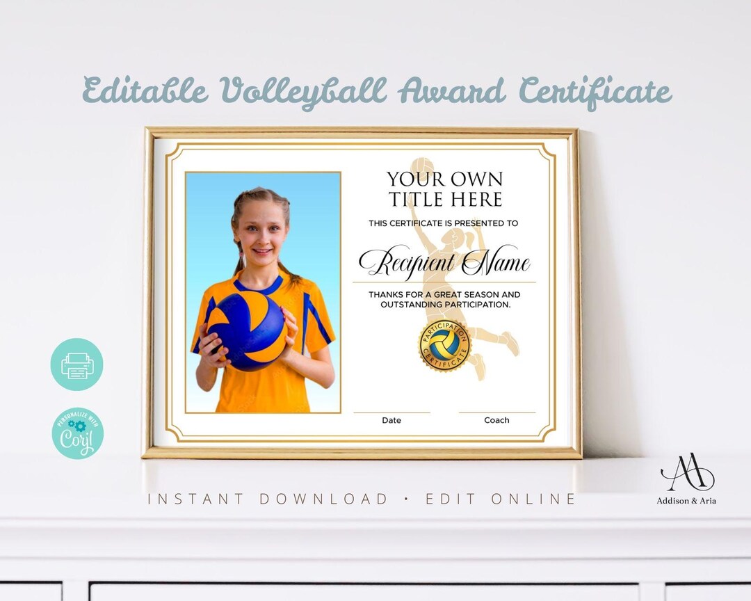 Editable Volleyball Award Certificates. Customizable Volleyball ...