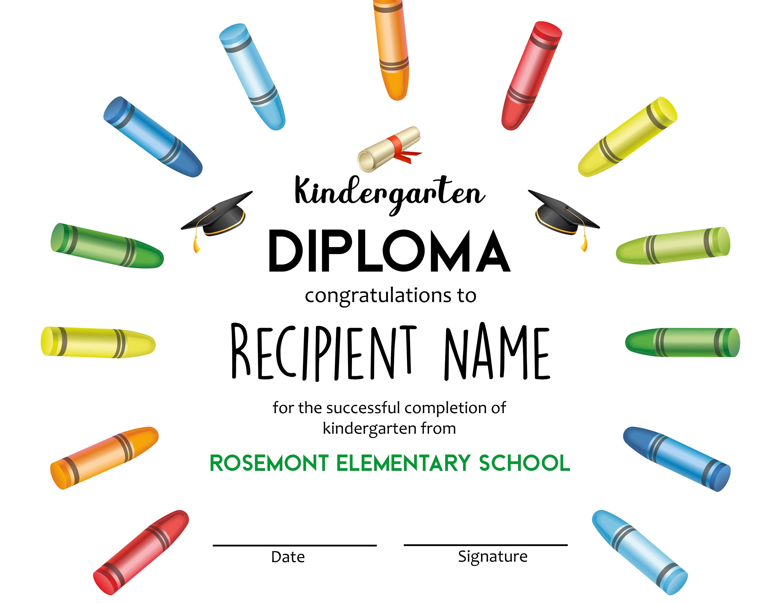 Editable Printable Preschool Kindergarten Diploma. Customizable ...