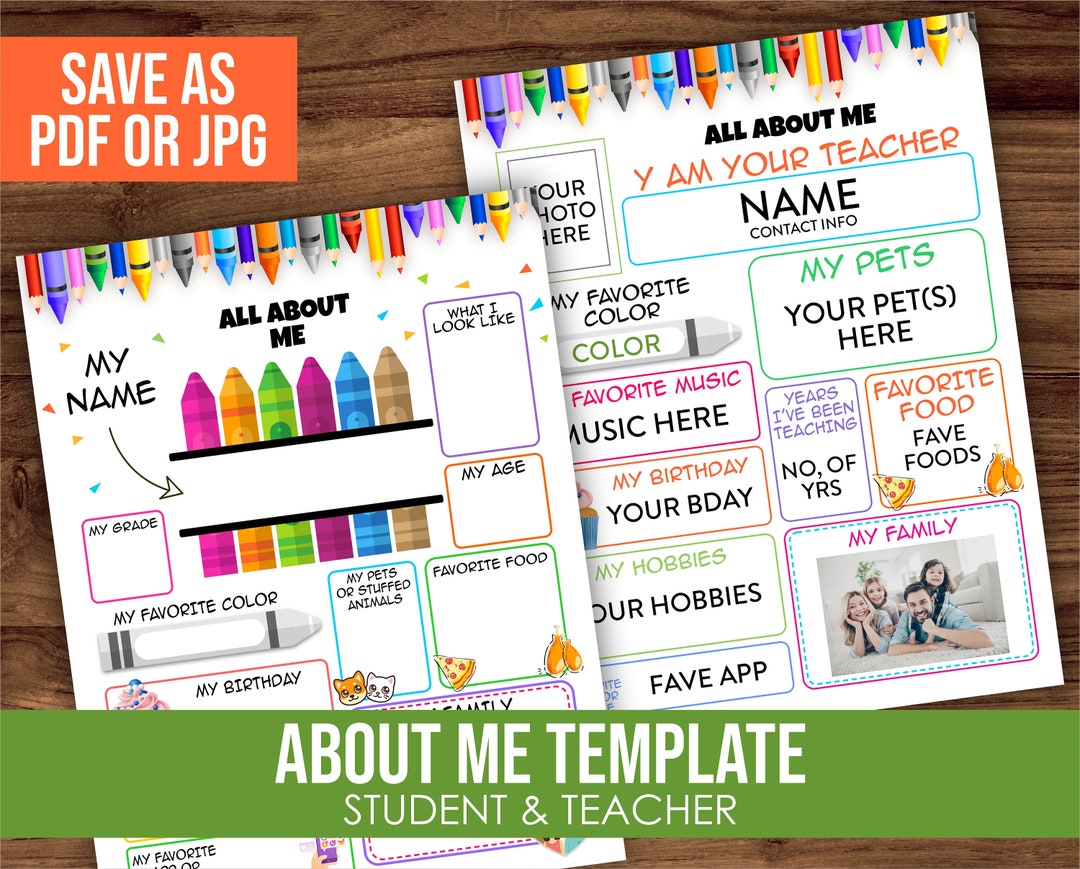 Editable Student & Teacher About Me Template Set. Student and Teacher ...