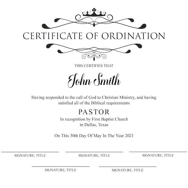 Editable Ordained Minister Certificate Template - Etsy