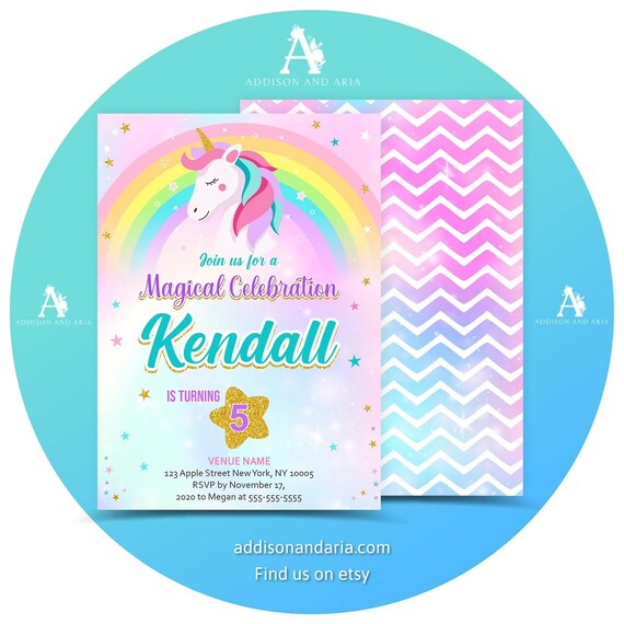 Rainbow Unicorn Invitation Printable With Names Out