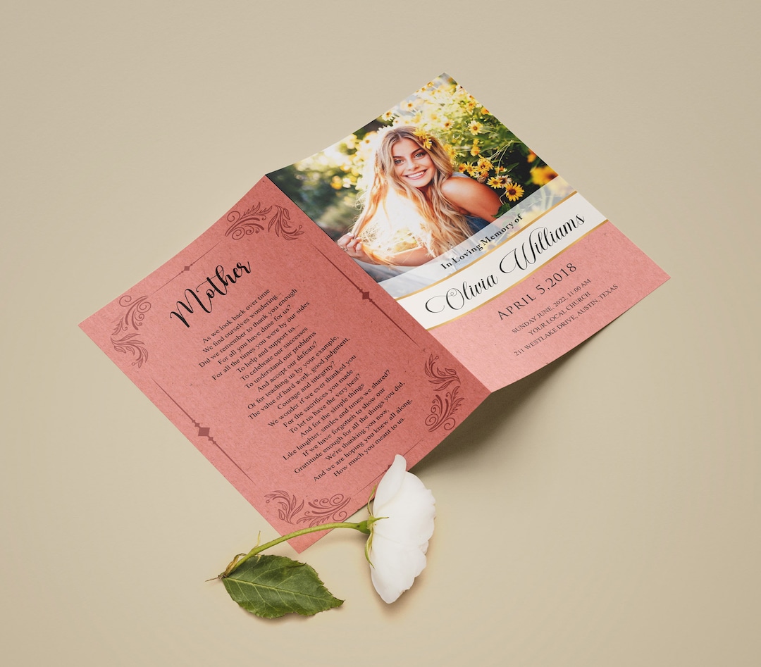 Editable Funeral Program Template With Free Thank You Card. Memorial ...