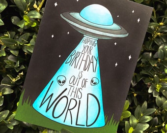 Alien Birthday Card | Etsy