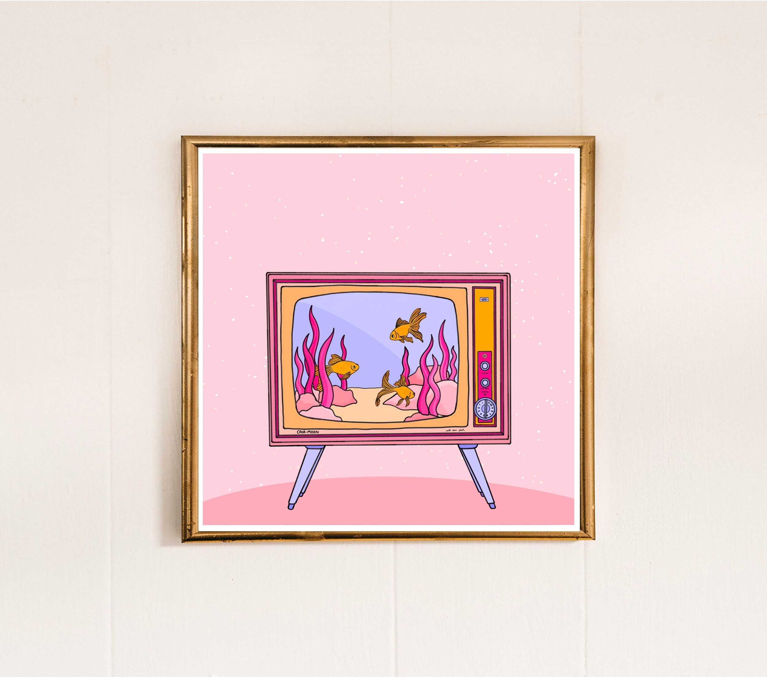 Fish Illustration Telefishion Unique Art Print Retro TV Fish Tank ...