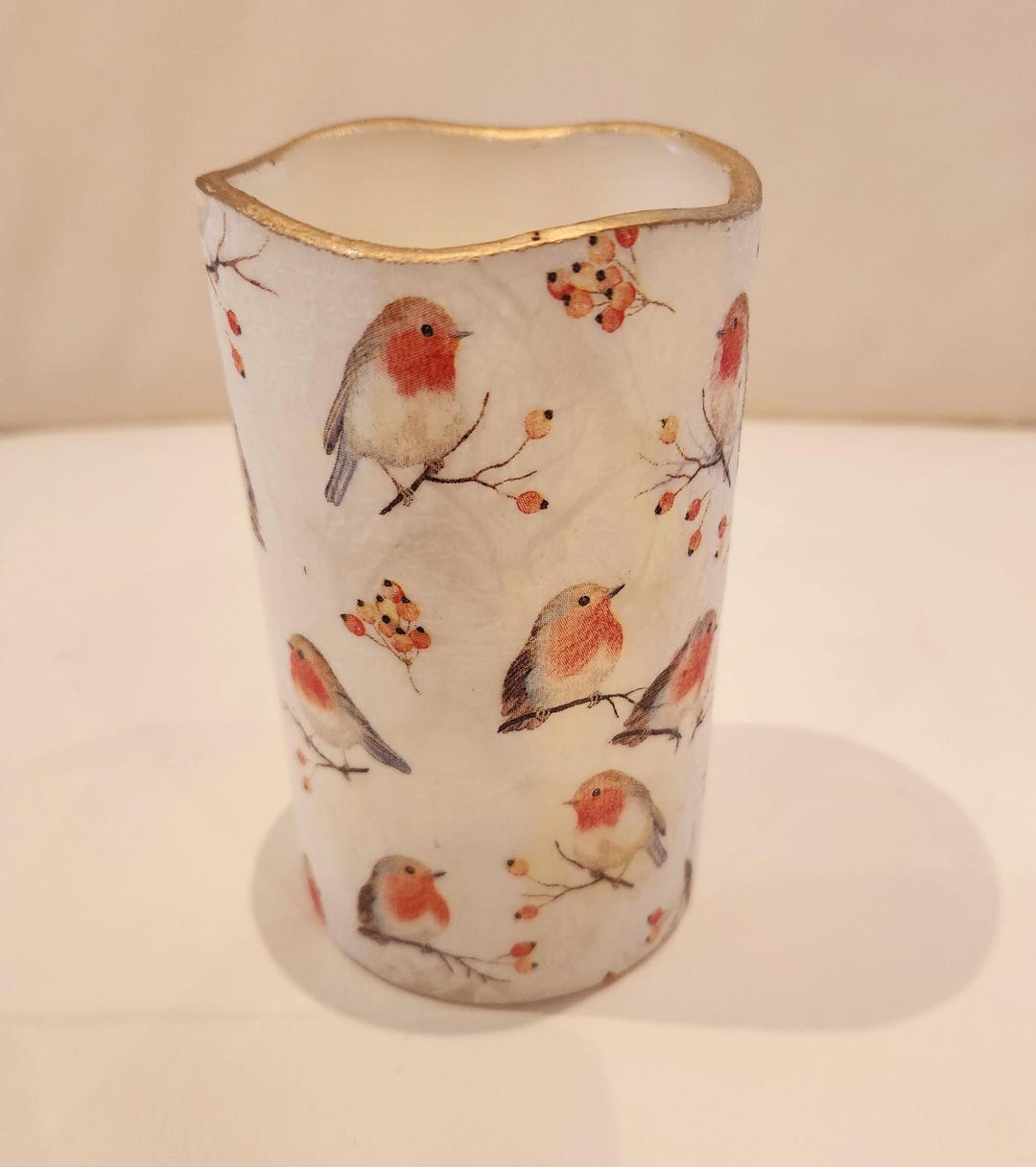 Hand Decorated Blowout LED Candle With Beautiful Robin Birthday ...