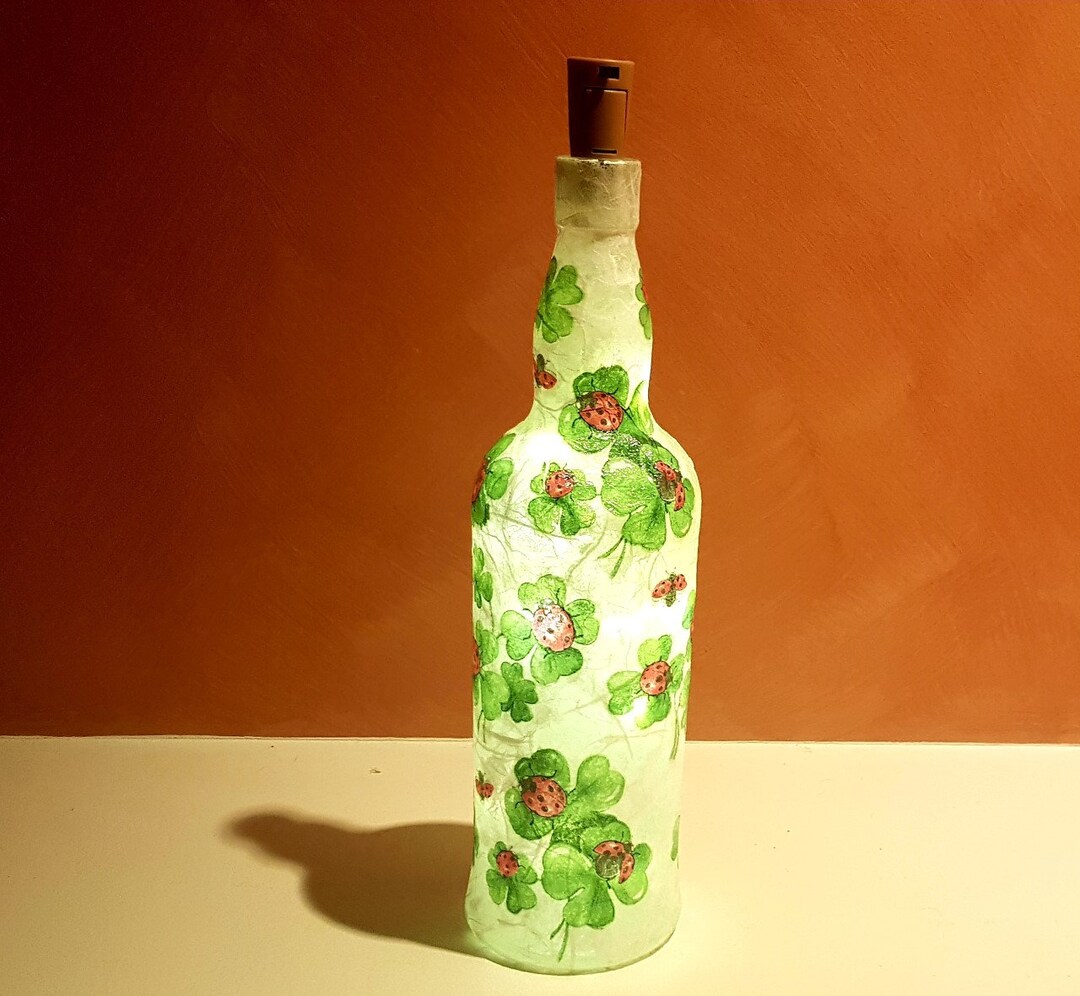 Four Clover & Ladybug "good Luck" Light up Bottle One of a Kind Unique ...