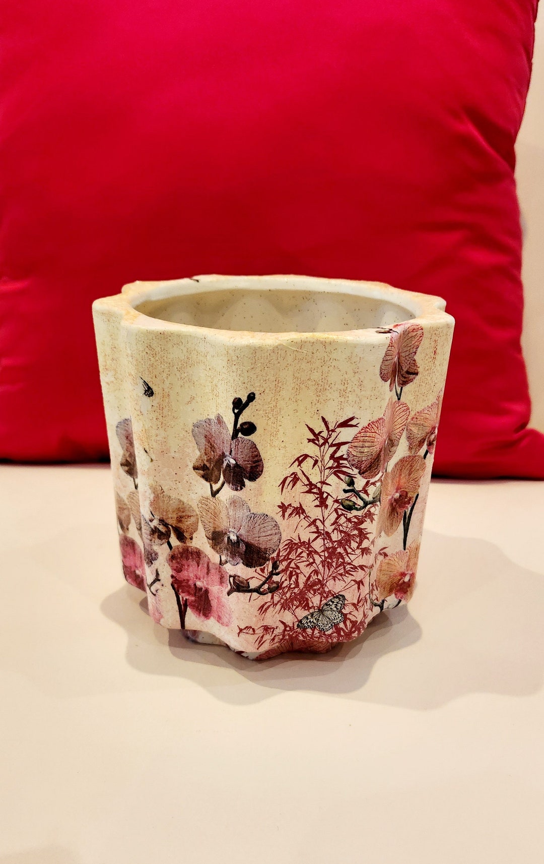 Hand Decorated Ceramic Flower Pot With Orchid Flower Design Unique ...