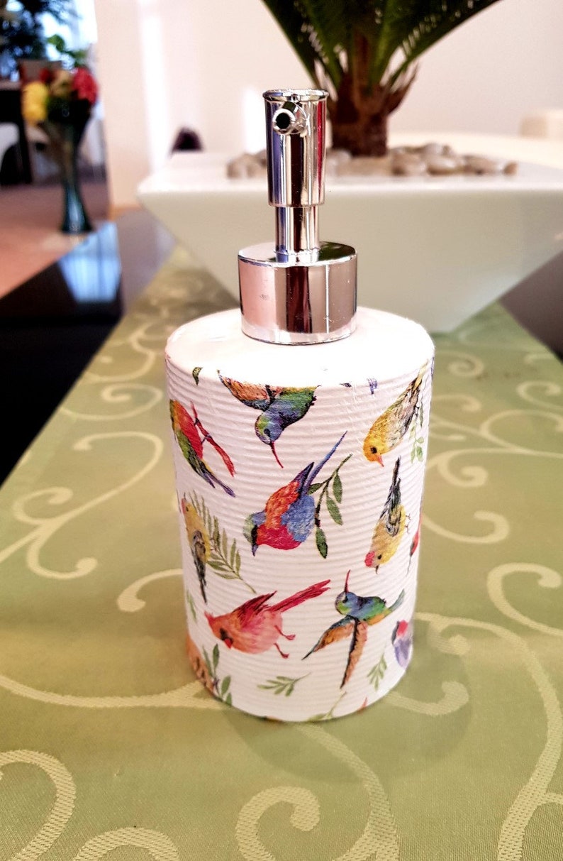 Beautiful Hand Decorated Soap Dispenser With "bird" Design - Birthday ...